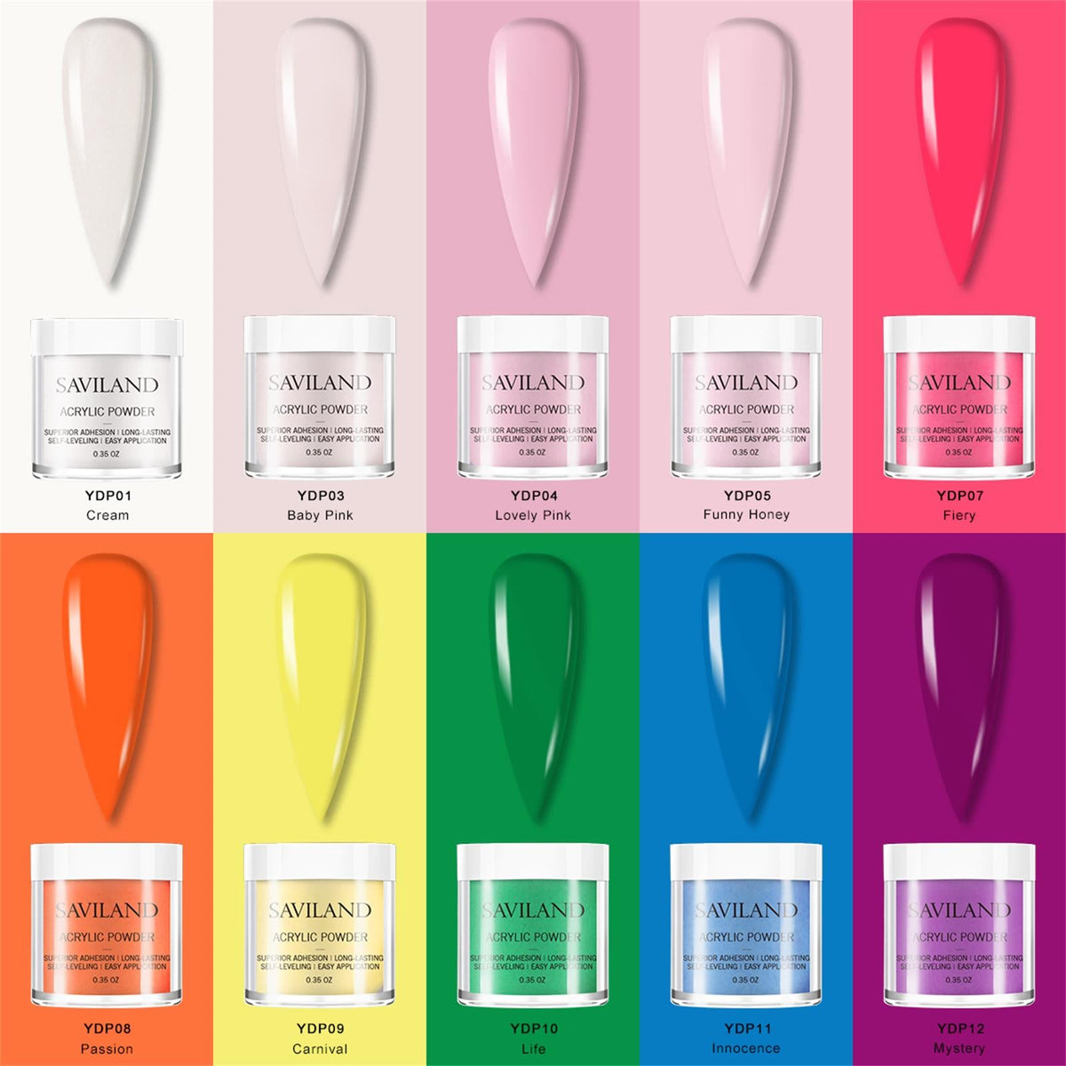 10 Luminous Colors Glow In the Dark Acrylic Powder Set – Saviland Global